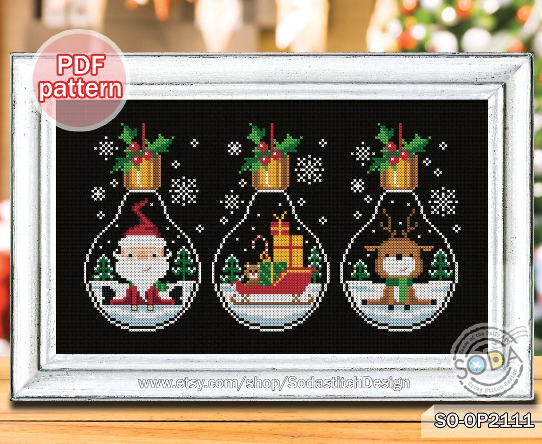 Christmas Cross Stitch Pattern Pdf Santa Winter Snowflake Bulbs Small ...