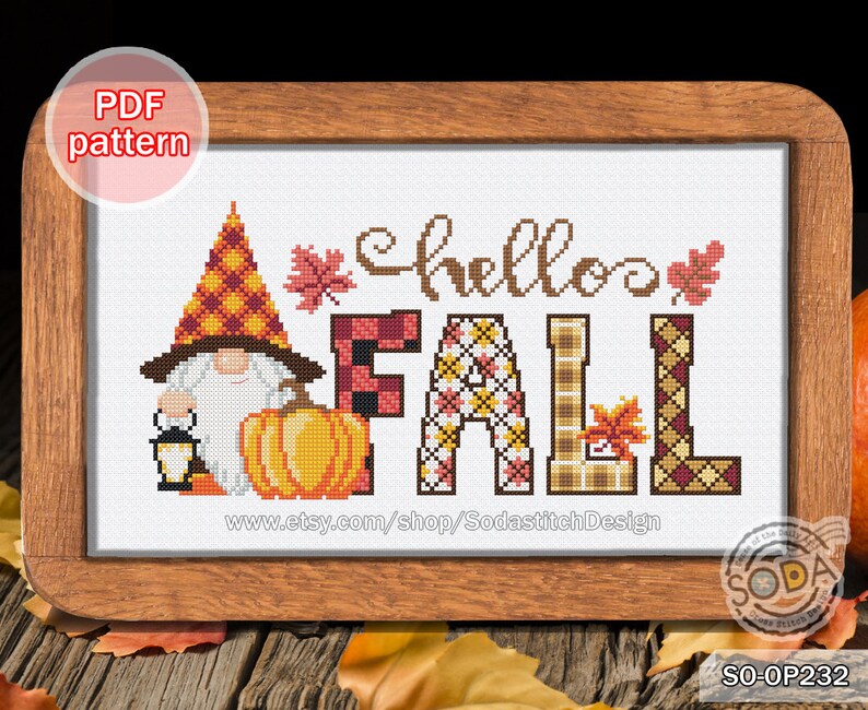 Cross Stitch Pattern Pdf Gnome Autumn Fall Harvest Pumpkin | Etsy