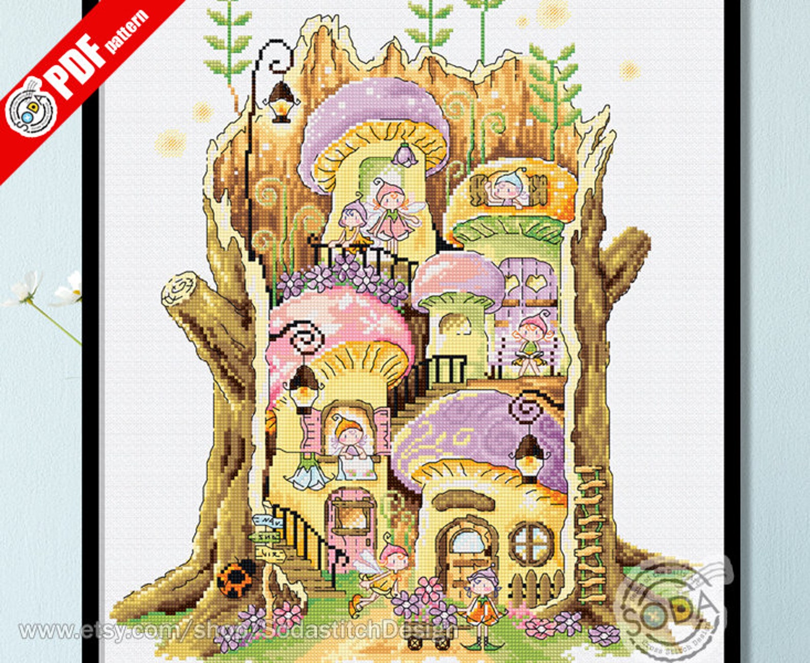 Cross Stitch Pattern Pdf Fairy Mushroom Village Sprite Counted - Etsy