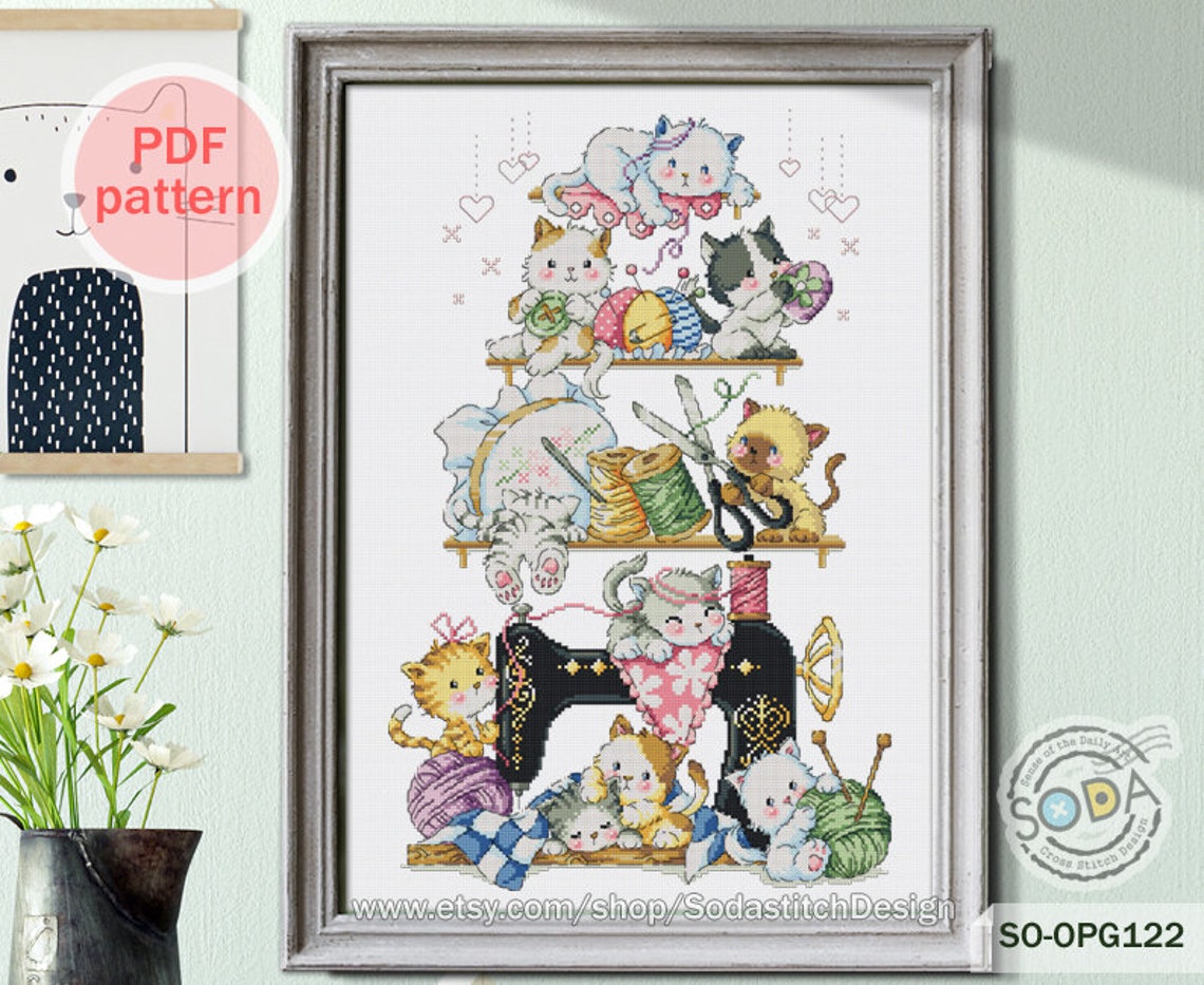 Cross Stitch Pattern Pdf Kitten Cat Kitty Cute Animal Modern | Etsy Canada