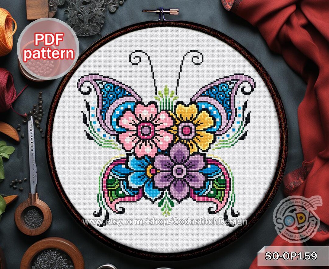 Cross Stitch Pattern Pdf Modern, SO-OP159 'HENNA Butterfly' - Etsy