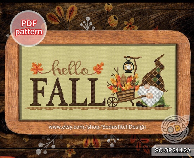Cross Stitch Pattern Pdf Gnome Autumn Fall Fallen Leaves - Etsy