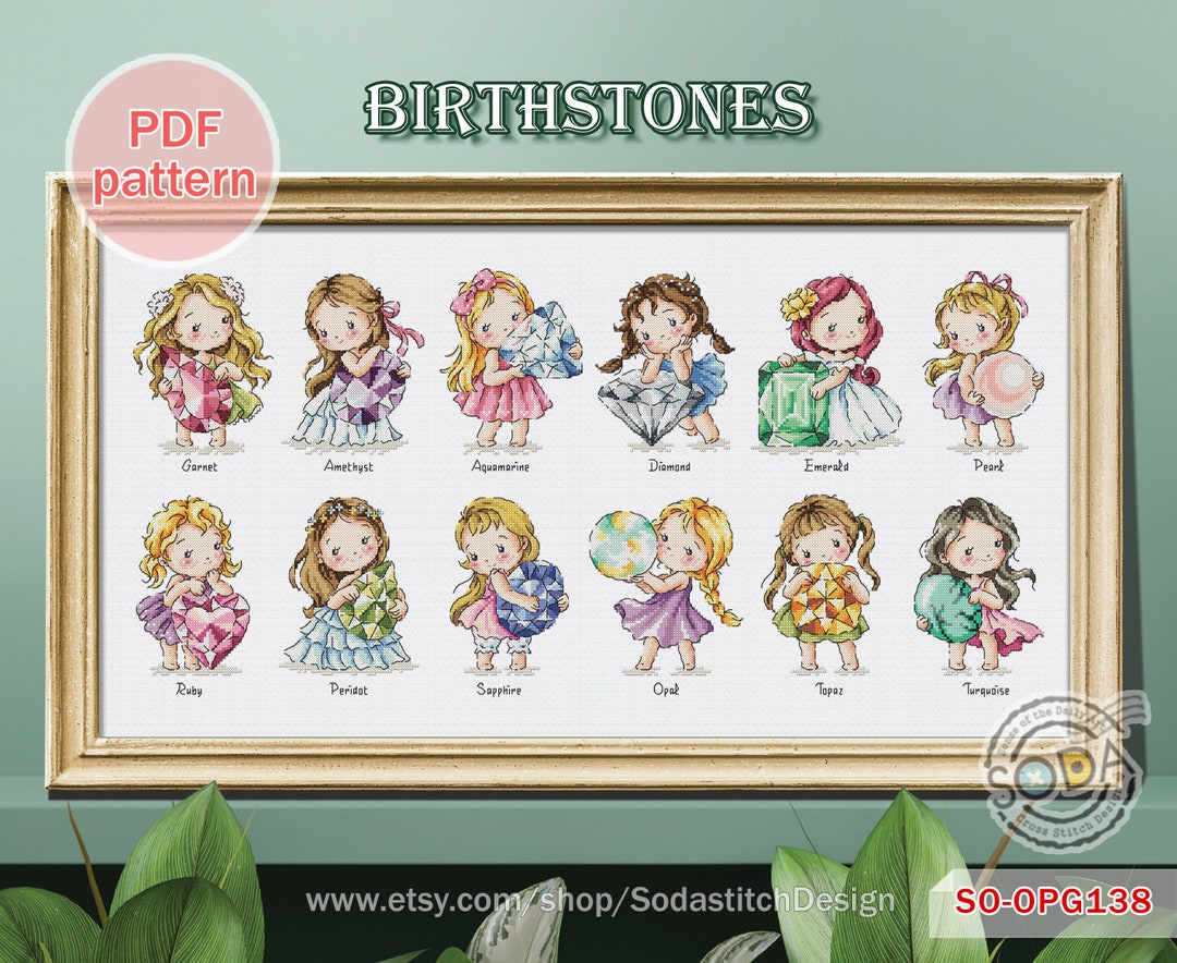 Birthstone Cross Stitch Pattern Pdf Jewl Gem Chart Grid Scheme Easy ...