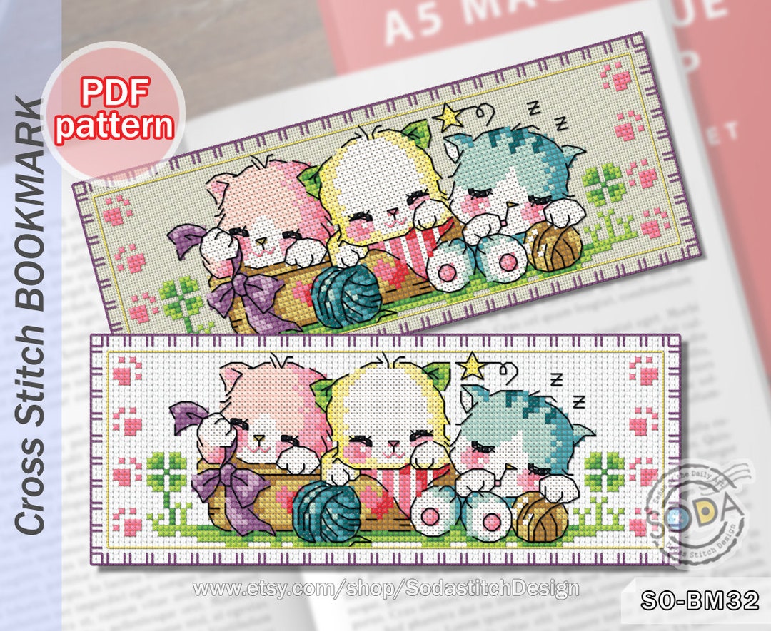 Bookmark Cross Stitch Pattern Pdf Cat Kitty Cute Animal Instant ...