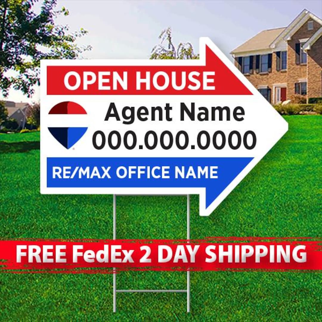 REMAX Open House Arrow Signs | 17in X 23in | 2 Sided | Add Your Text ...