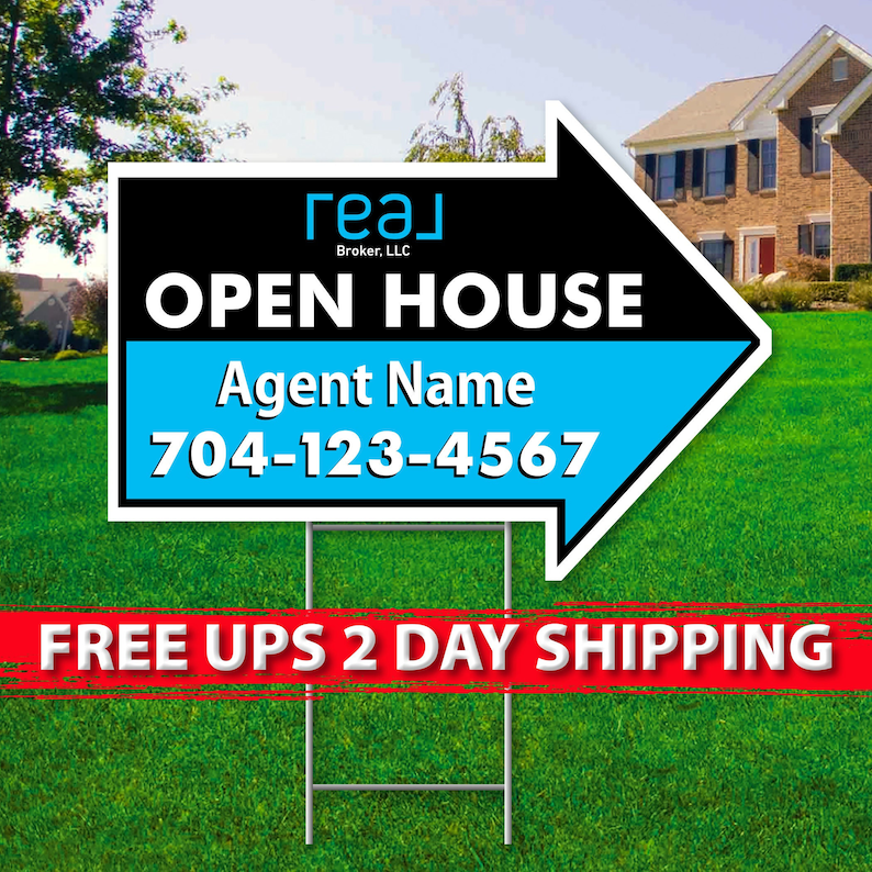REAL BROKERAGE Open House Arrow Signs | 17in X 23in | 2 Sided | Digital ...