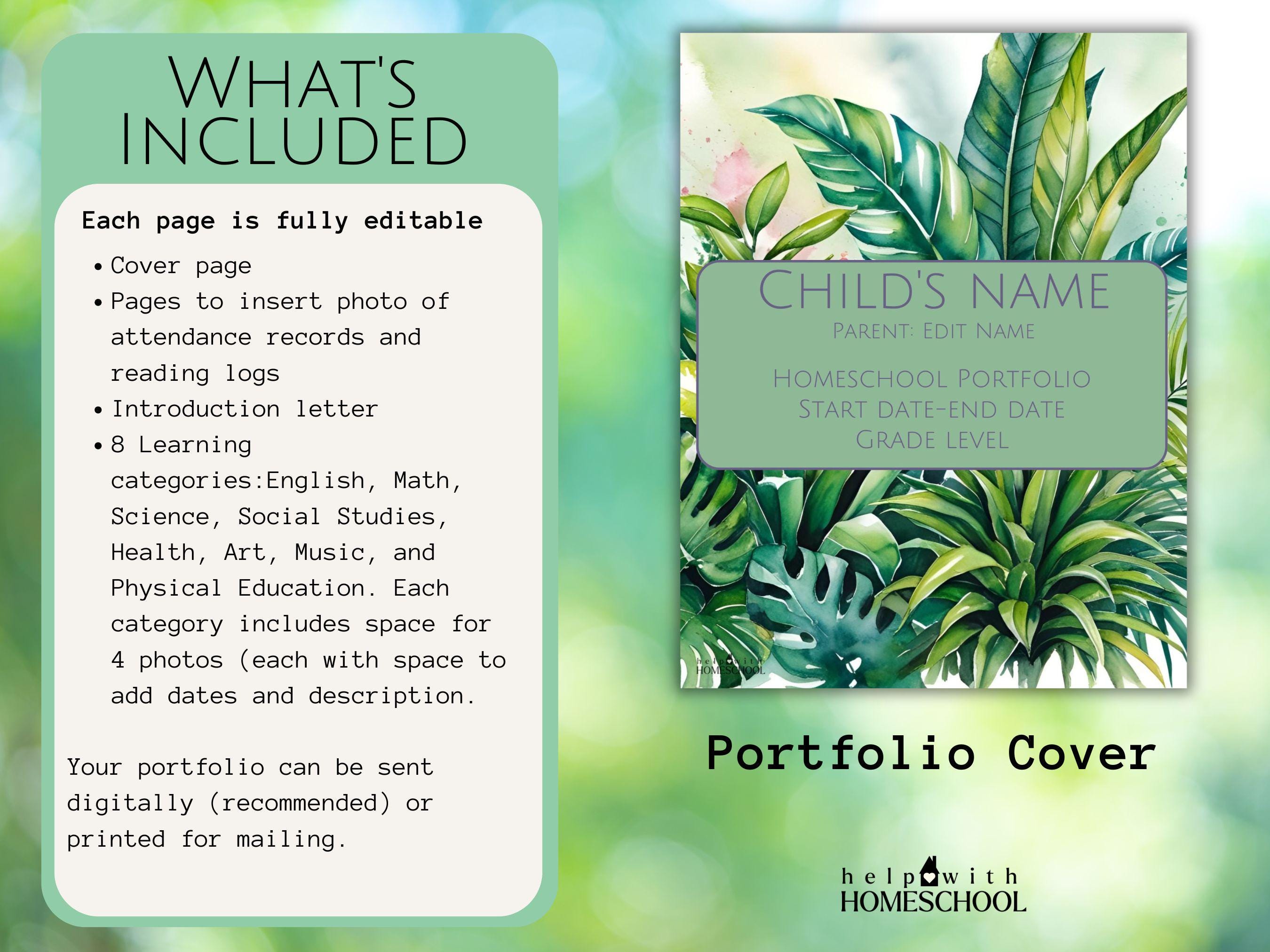 Digital Homeschool Portfolio, Printable Template, Editable Homeschool ...
