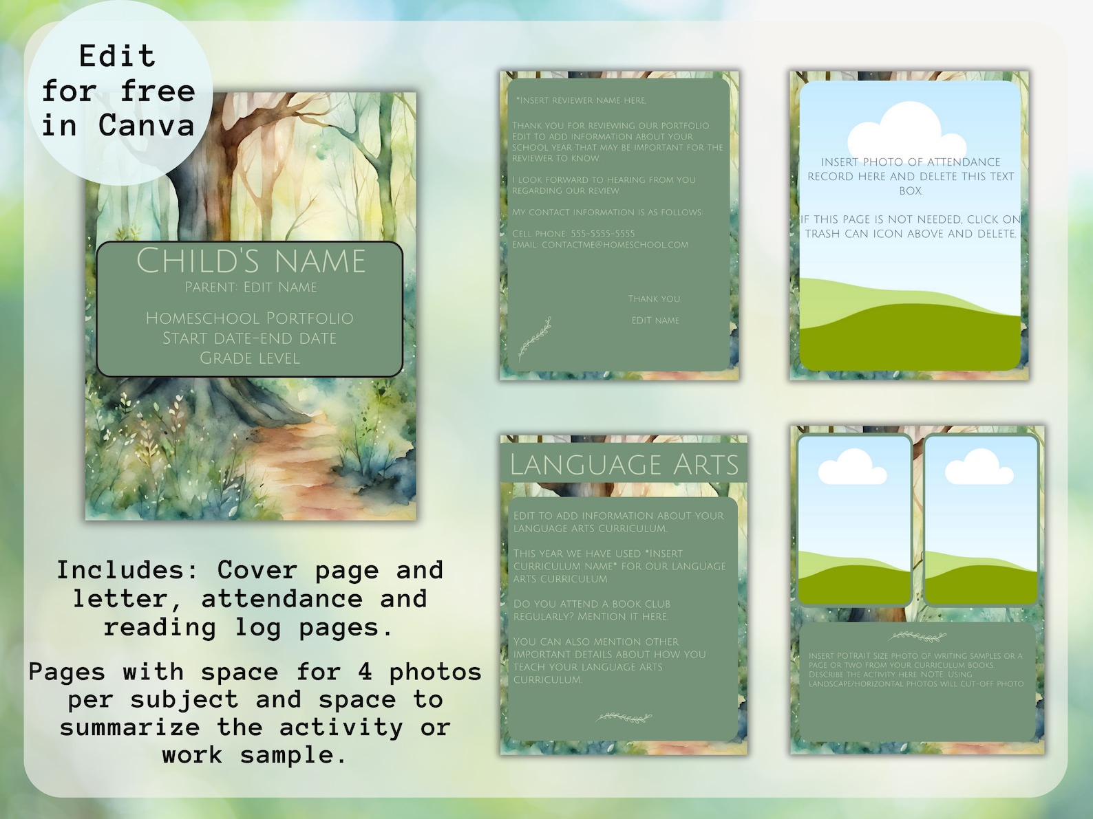 Digital Homeschool Portfolio, Printable Template, Editable Homeschool ...