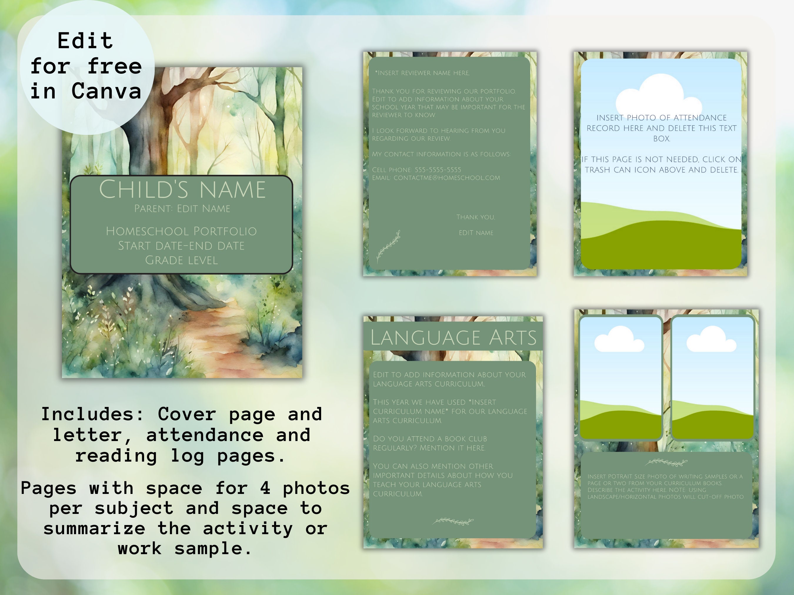 Digital Homeschool Portfolio, Printable Template, Editable Homeschool ...