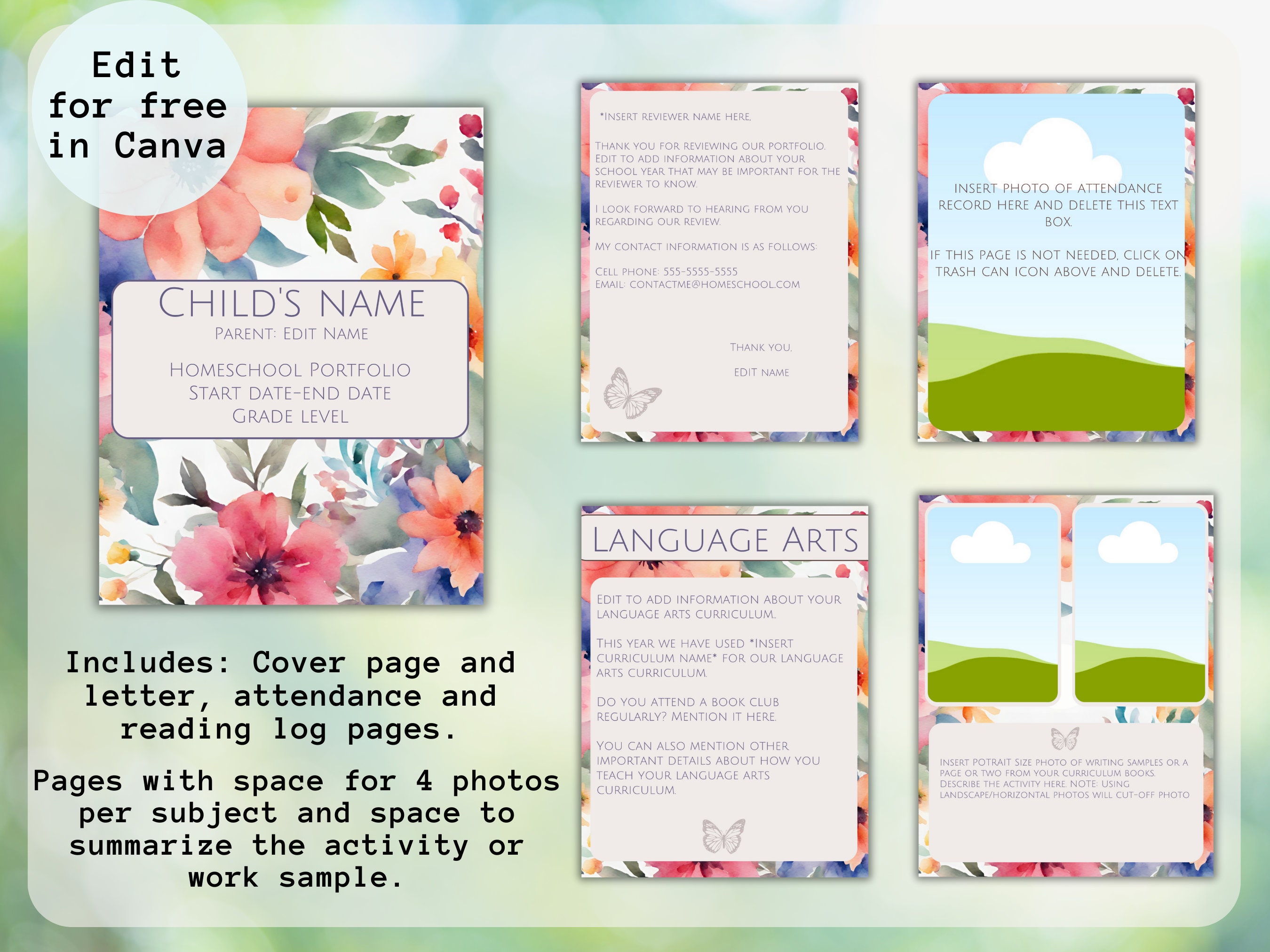 Homeschool Portfolio, Printable Template, Editable Homeschool Planner ...