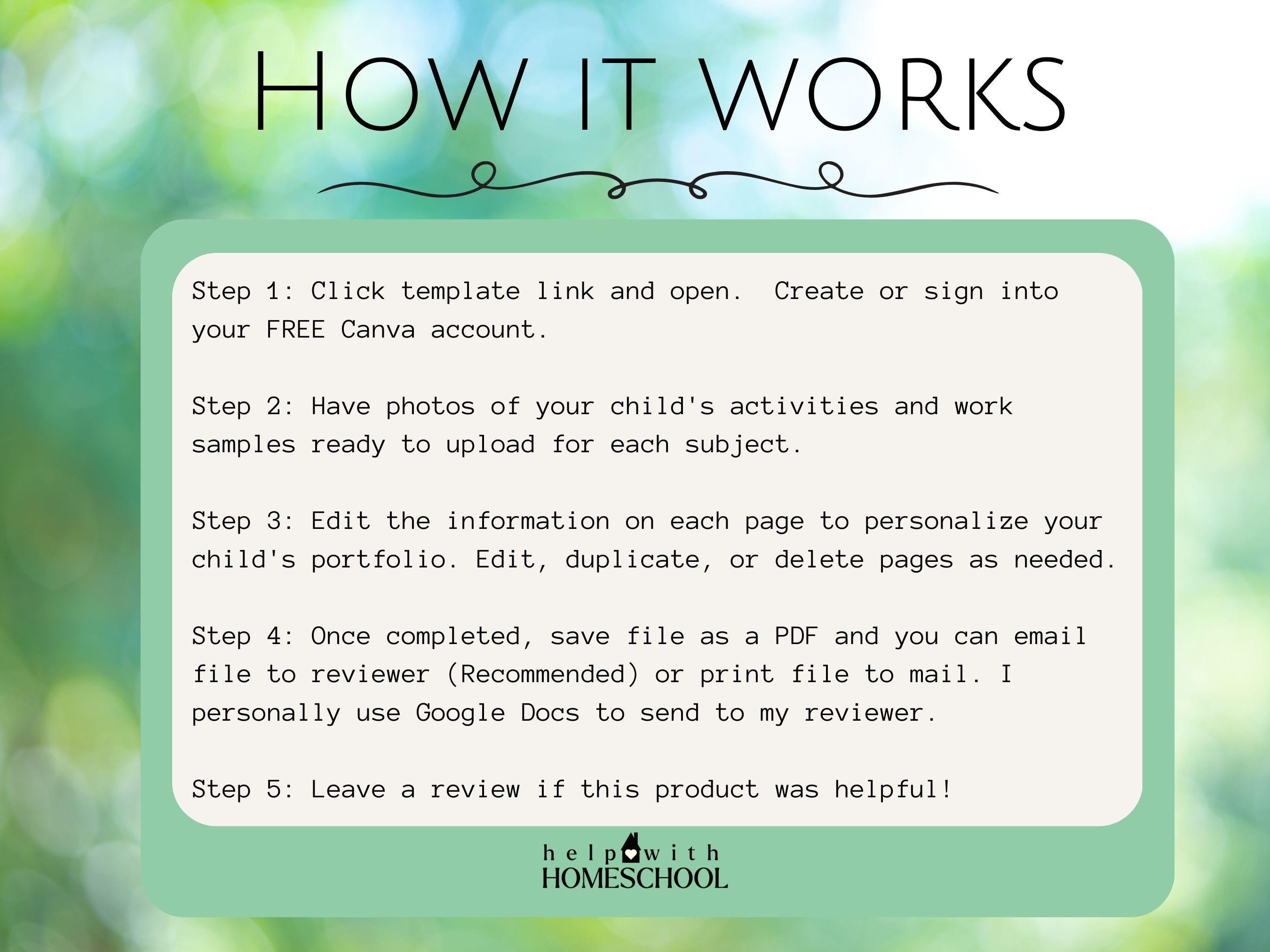 Digital Homeschool Portfolio, Printable Template, Editable Homeschool ...