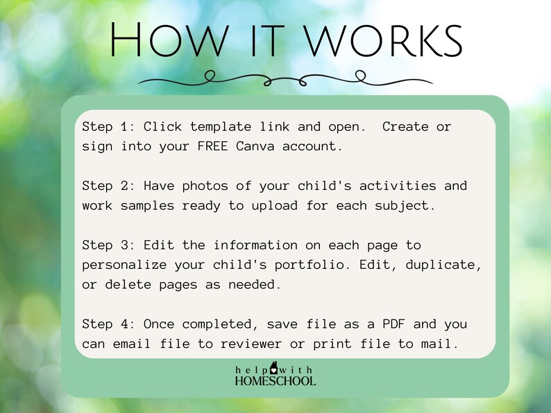 Digital Homeschool Portfolio, Printable Template, Editable Homeschool ...