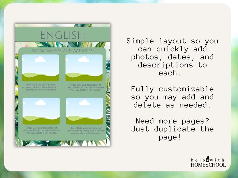 Digital Homeschool Portfolio, Printable Template, Editable Homeschool ...