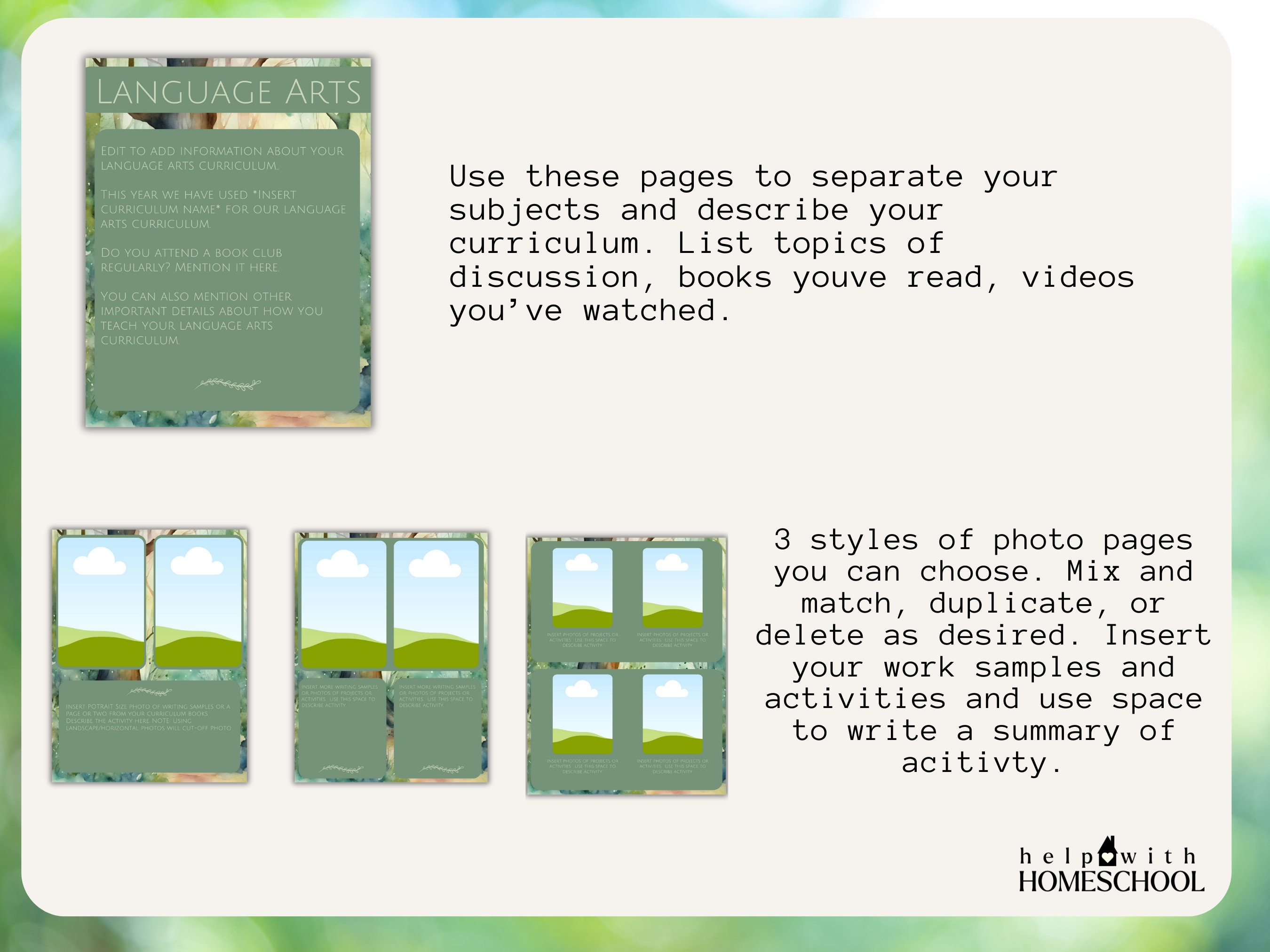 Digital Homeschool Portfolio, Printable Template, Editable Homeschool ...