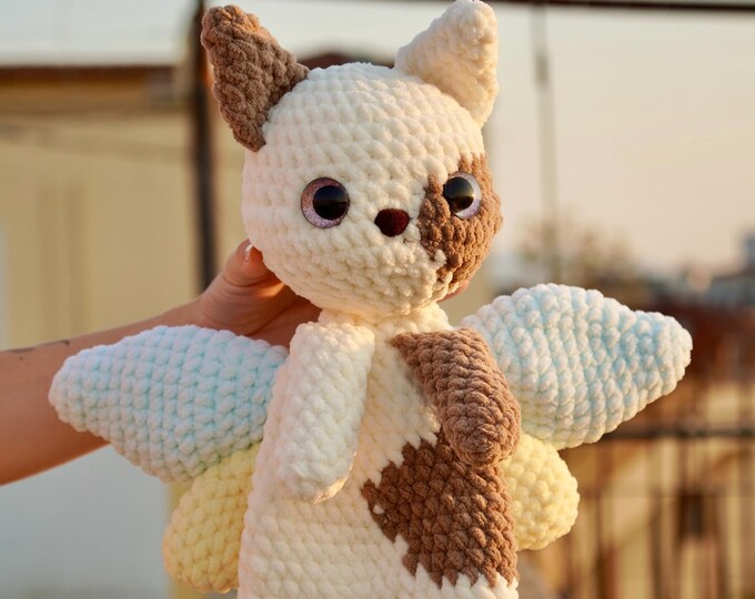 Handmade Fairy Cat Snuggler With Pastel Wings, Adorable Amigurumi, Soft ...