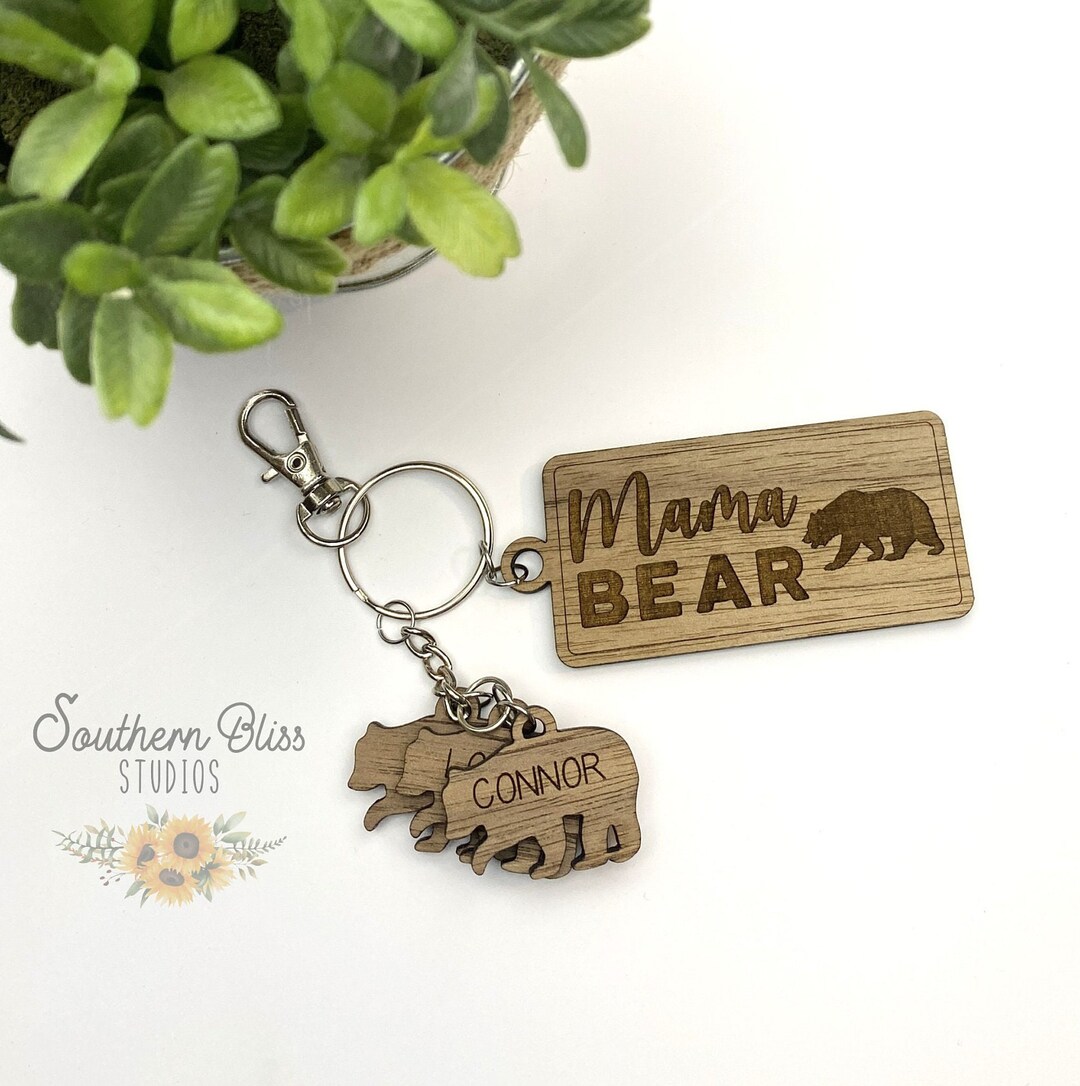 Mama Bear Keychain | Bear Cubs | Laser Engraved | Mother's Day - Etsy