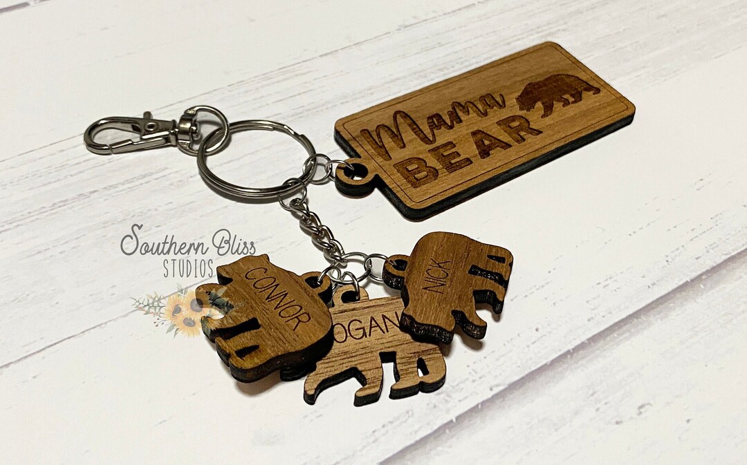 Mama Bear Keychain Bear Cubs Laser Engraved Mother's Day - Etsy