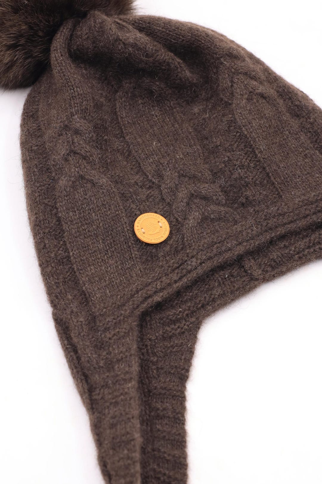 Yak Down Cable Knitted Hat Unisex Pure Yak Down Ear Flap Hat Pom Pom ...