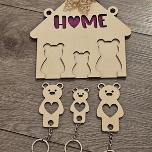 Three Bears Personalized Laser Cut Cute Teddy Bear Key Holder Board ...