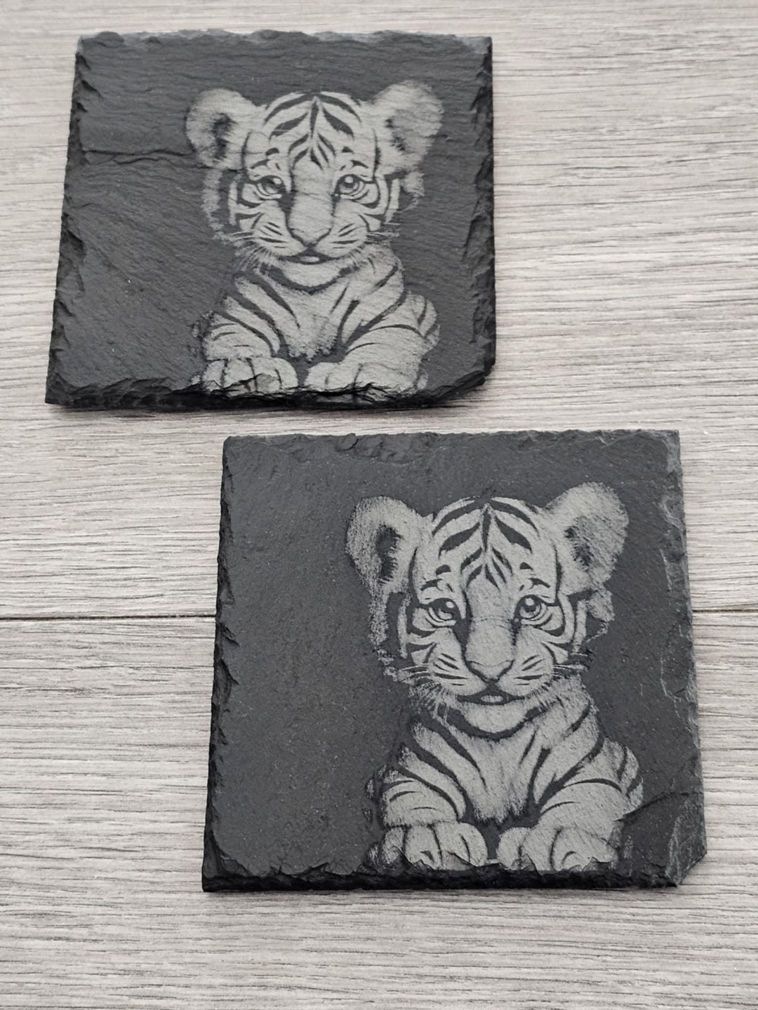 Tiger Cub Black Slate Coasters- Laser Engraved Coasters 10cm X 10 Cm ...