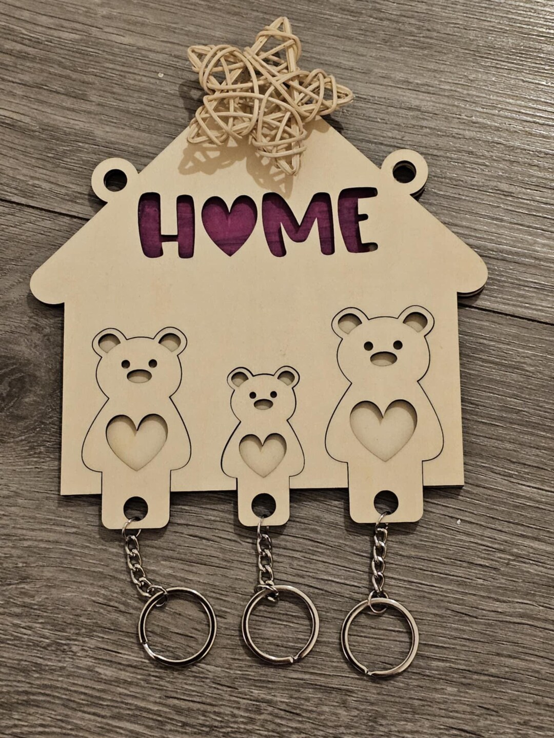 Three Bears Personalized Laser Cut Cute Teddy Bear Key Holder Board ...
