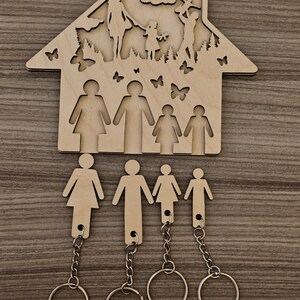 Laser Cut Family Themed Key Holder Board & Keyring -family of Four ...