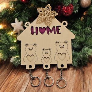 Three Bears Personalized Laser Cut Cute Teddy Bear Key Holder Board ...
