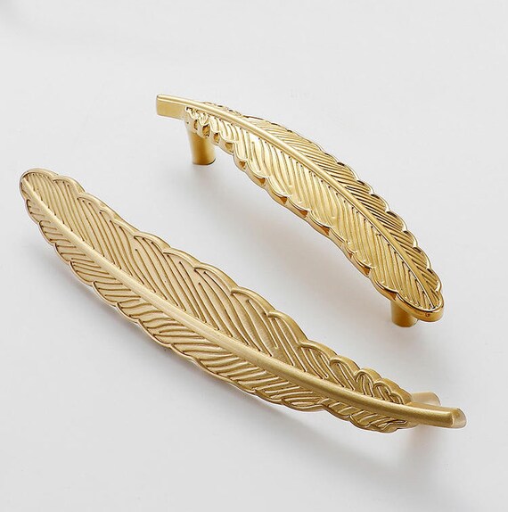 Solid Brass Feather Drawer Pull Modern Style Decorative - Etsy