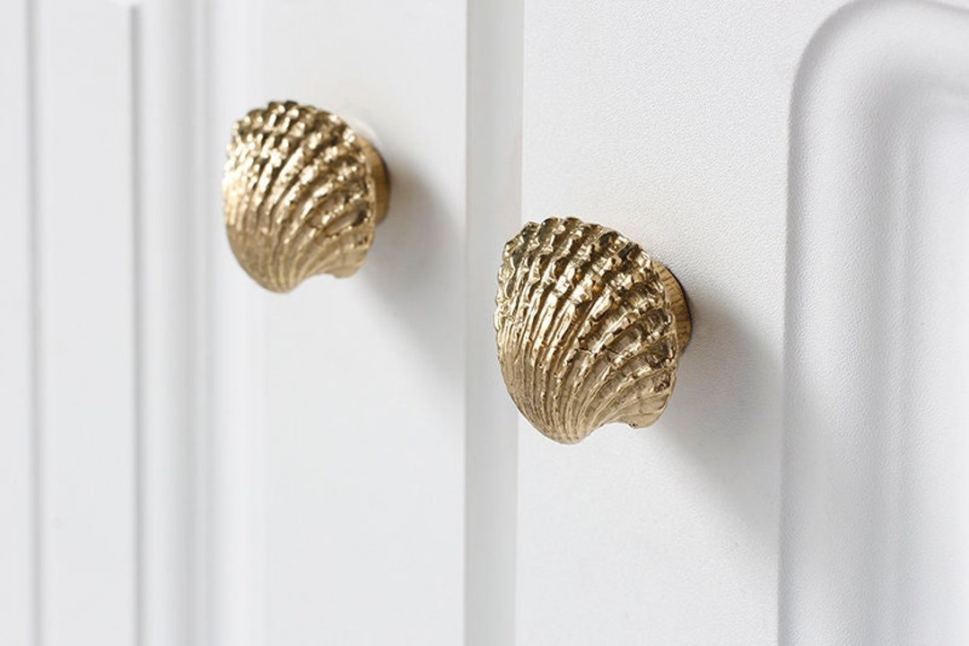 Solid Brass Scallop Drawer Pull Modern Style Decorative Dresser Knob ...
