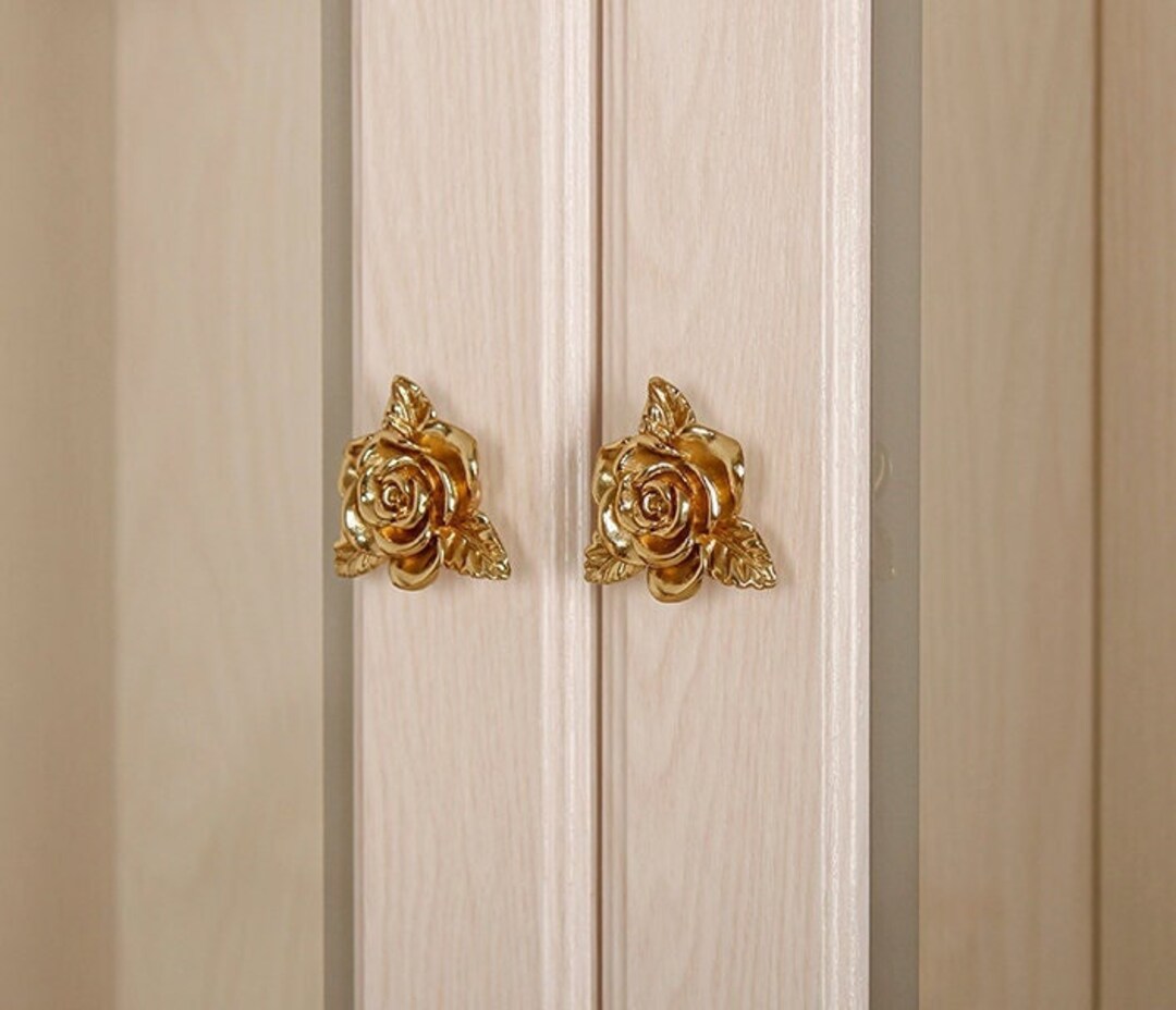 Solid Brass Rose Drawer Pull Modern Style Decorative Dresser Knob ...