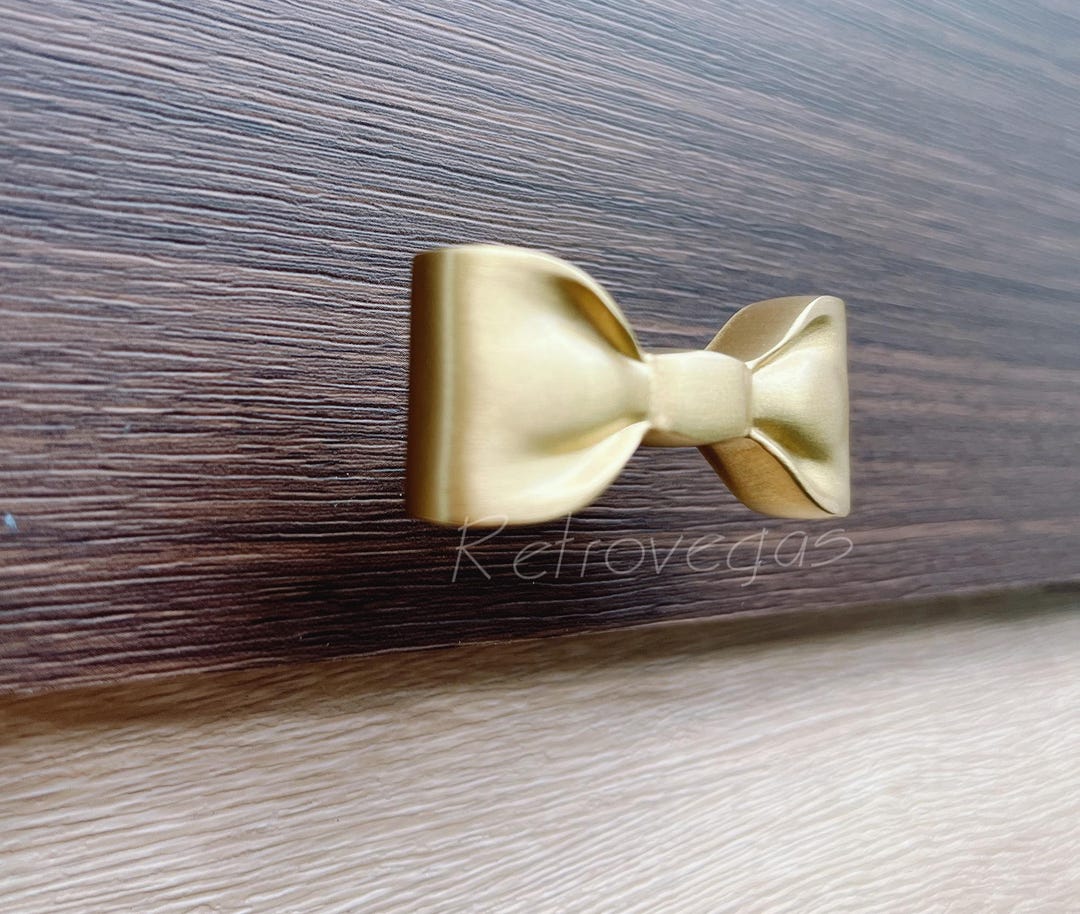 Solid Brass Bow Drawer Pull Gold Modern Cabinet Knob Furniture Hardware ...