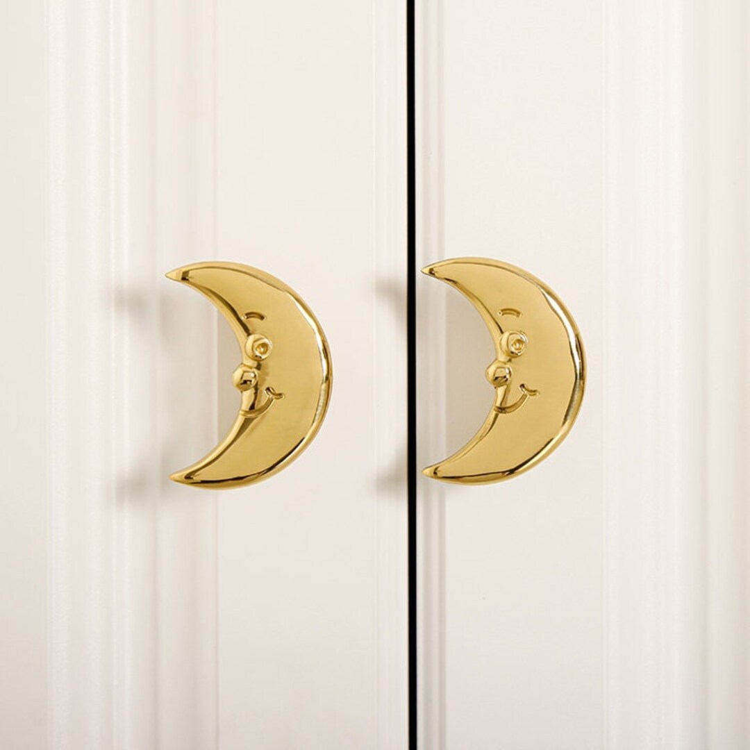Solid Brass Moon Drawer Pull Modern Style Decorative Dresser Knob ...