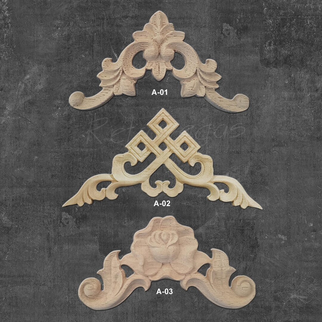 1x Wood Applique Wooden Corner Decal Unpainted for Wall Furniture Decor ...