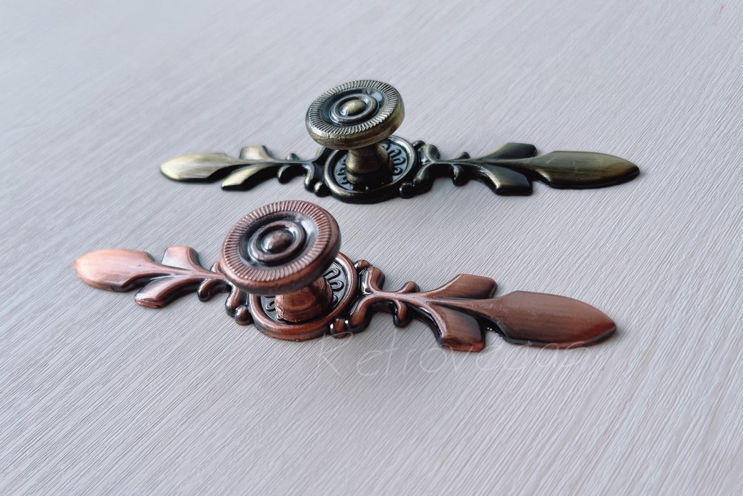 Antique Bronze Red Brass Drawer Pull Back Plate Pull Decorative Dresser ...