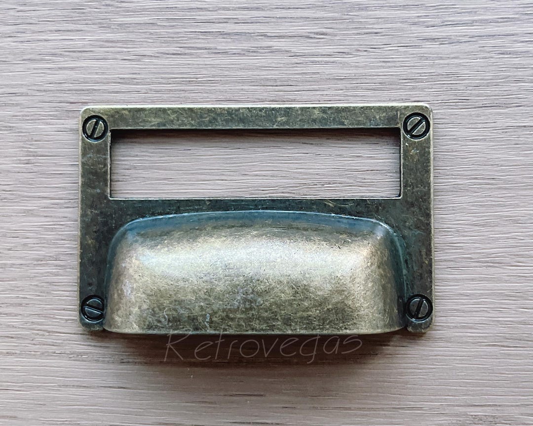 Antique Bronze Library Label Drawer Pull - Iron Label Holder (81x51mm ...