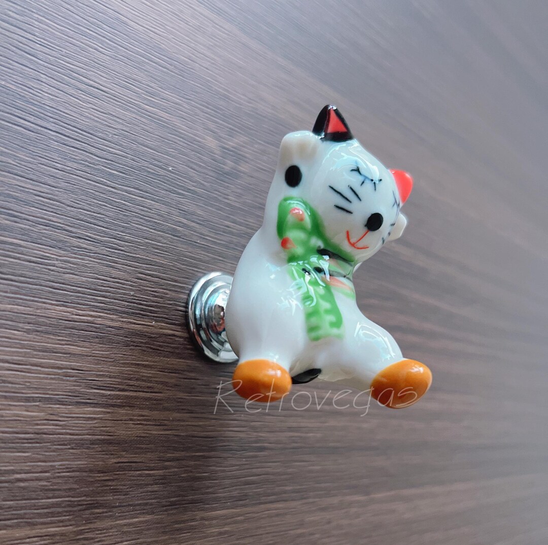 Cute Cat Knob Ceramic Knob Drawer Pull Decorative Dresser Drawer Handle ...