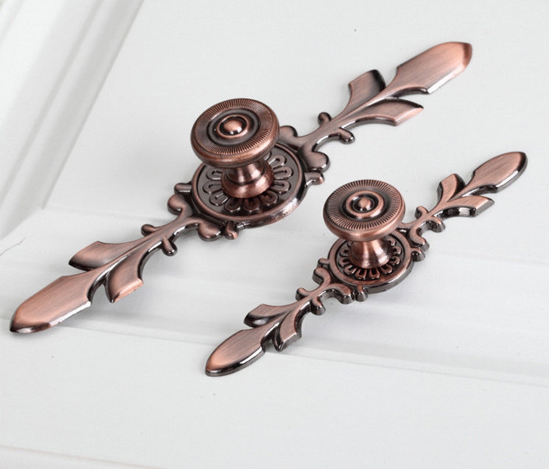 Red Brass Drawer Pull Back Plate Pull Decorative Dresser Drawer Handles ...