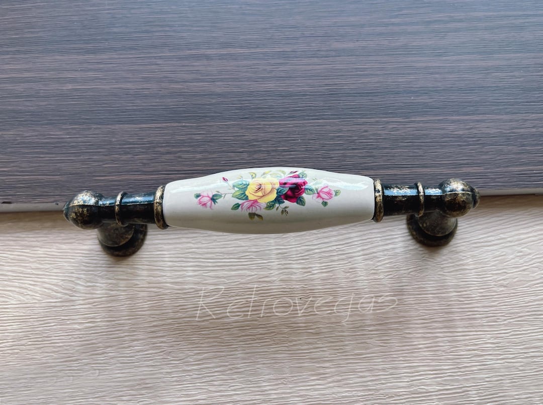 Floral Ceramic Cabinet Handle: Decorative Dresser Drawer Pull WMLS1148 ...