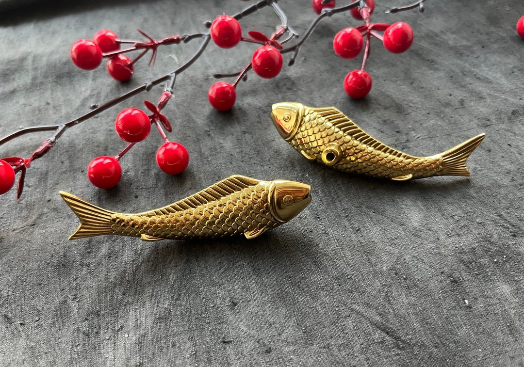Solid Brass Fish Drawer Pull: Modern Cabinet Knob - Etsy