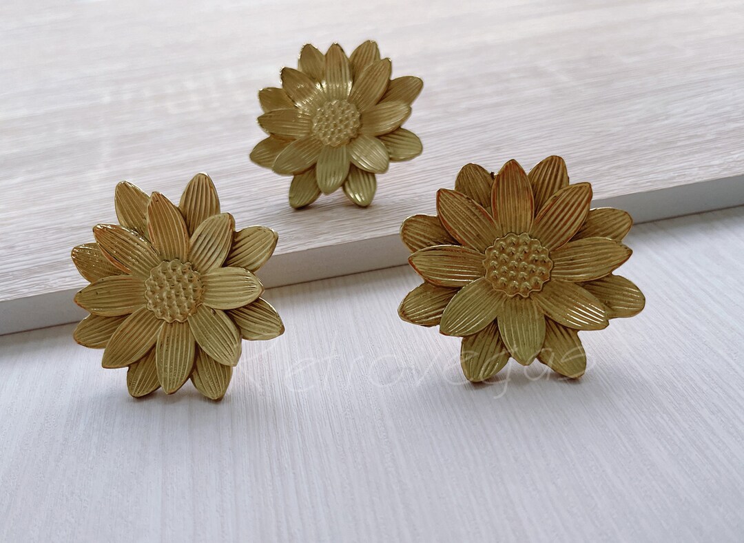Solid Brass Flower Drawer Pull Modern Style Decorative Dresser Knob ...