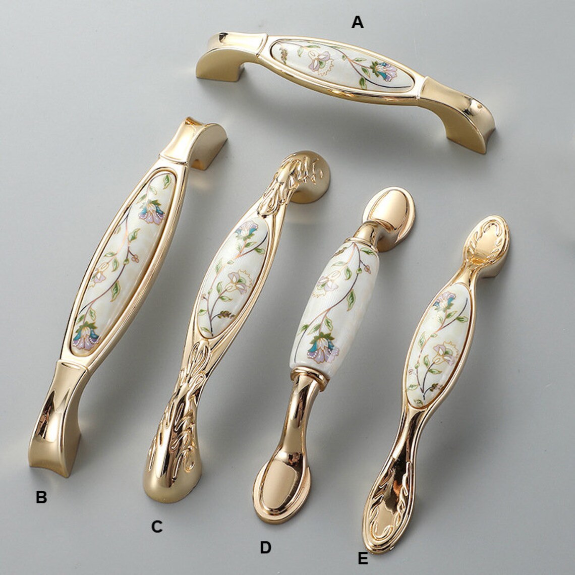 Gold Ceramic Floral Cabinet Pull - Decorative Drawer Handle (3.75 ...