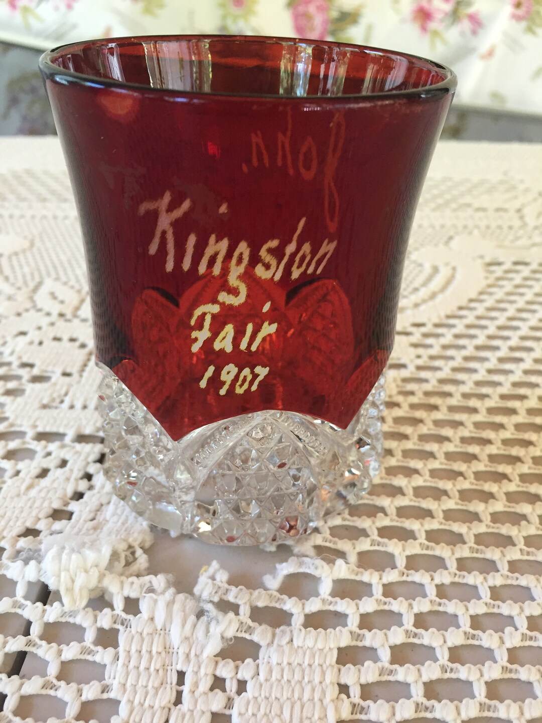 Antique 1907 Kingston Fair - JOHN- Ruby Red Flash Hobnail Glass - Etsy