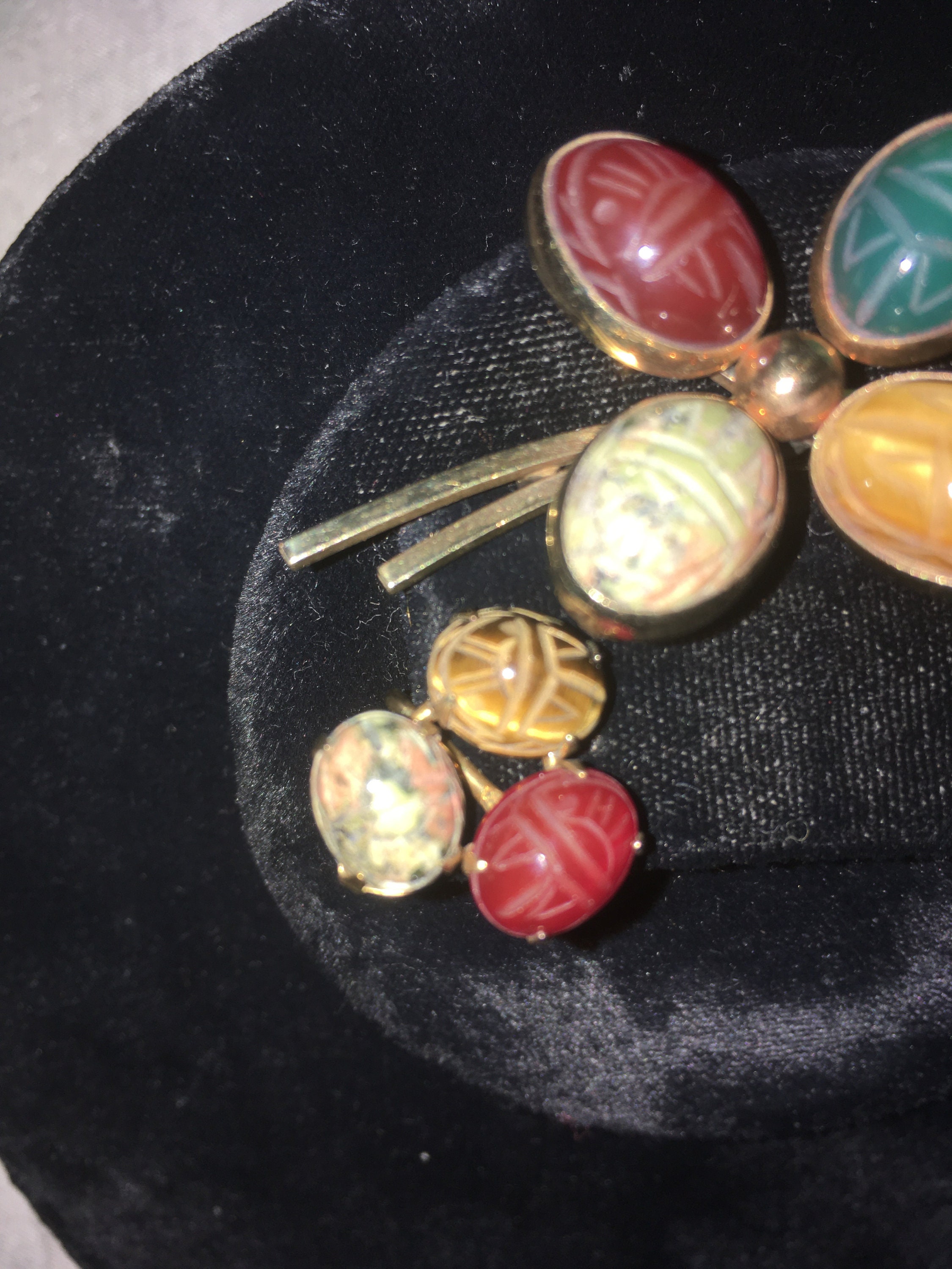 1950's Signed Bal - Ron Scarab Cabochon Real Gemstones Brooch & Earring ...