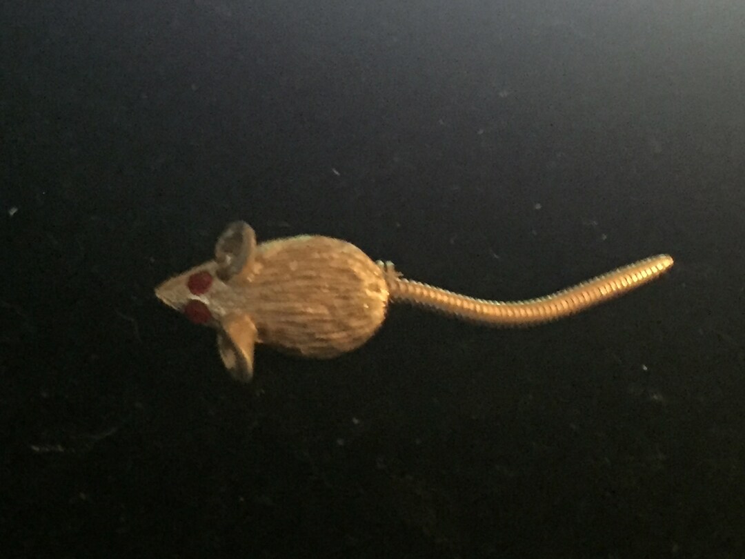 Antique Gold Tone MOUSE Lapel Pin W/red Rhinestone Eyes, Tail Moves - Etsy