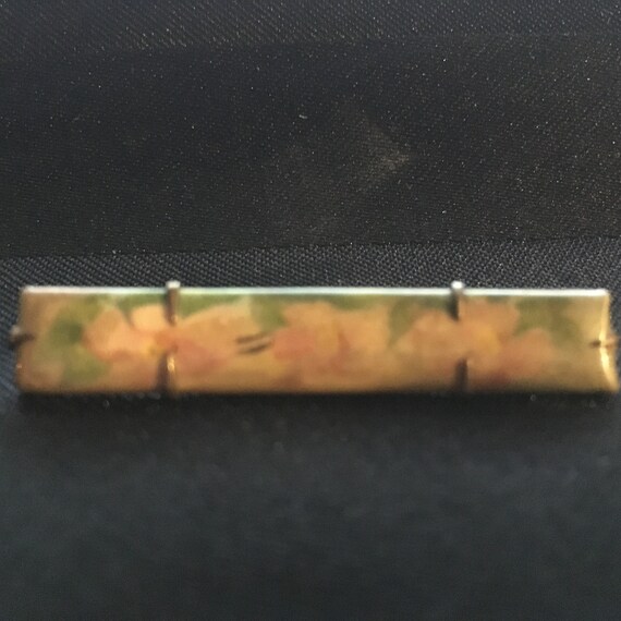1900's Hand Painted- Pink Flowers - Bar Pin - Gem