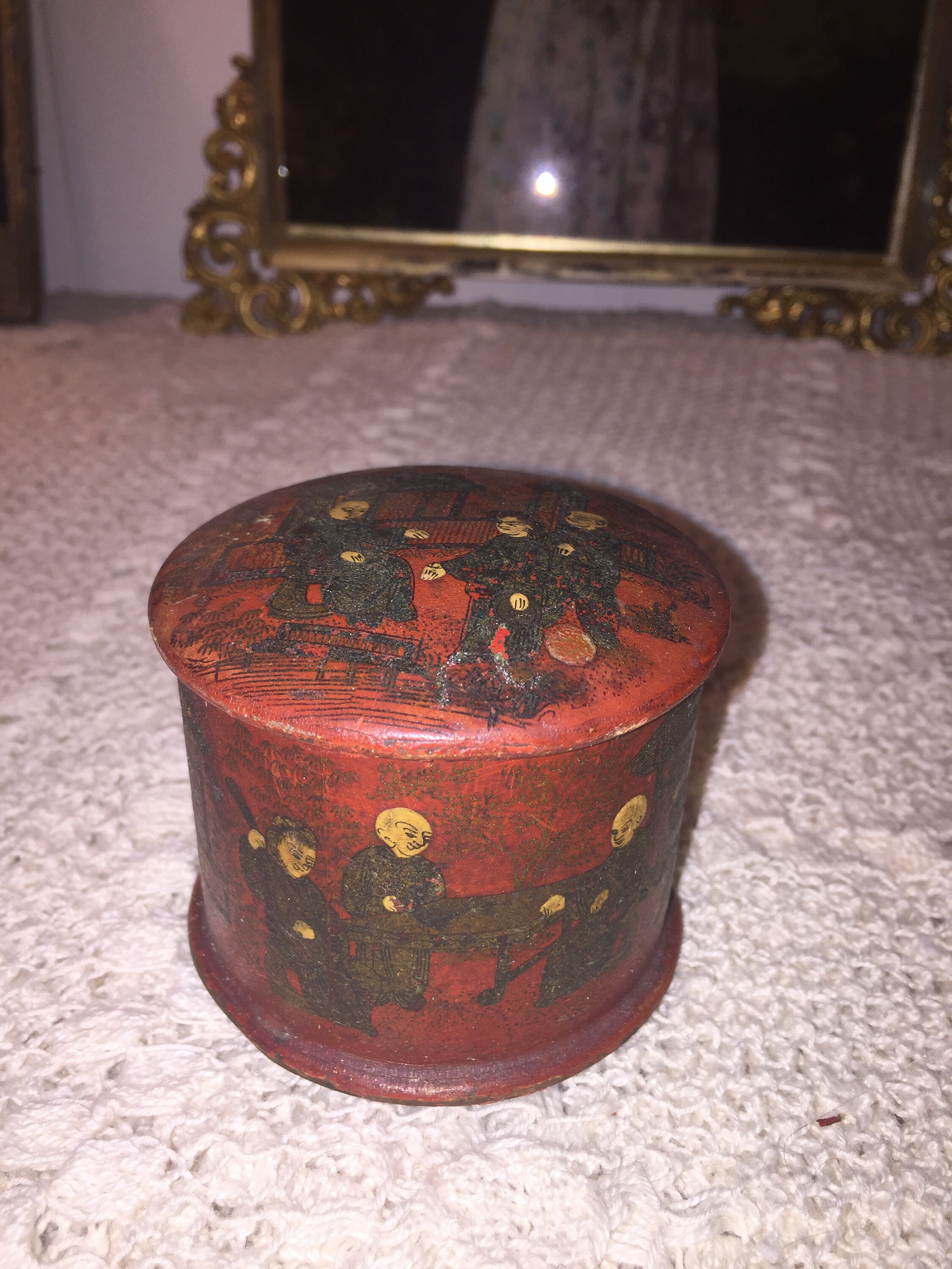 Antique Japanese Hand Painted Wooden Small Covered Box 3 Scenes - Etsy