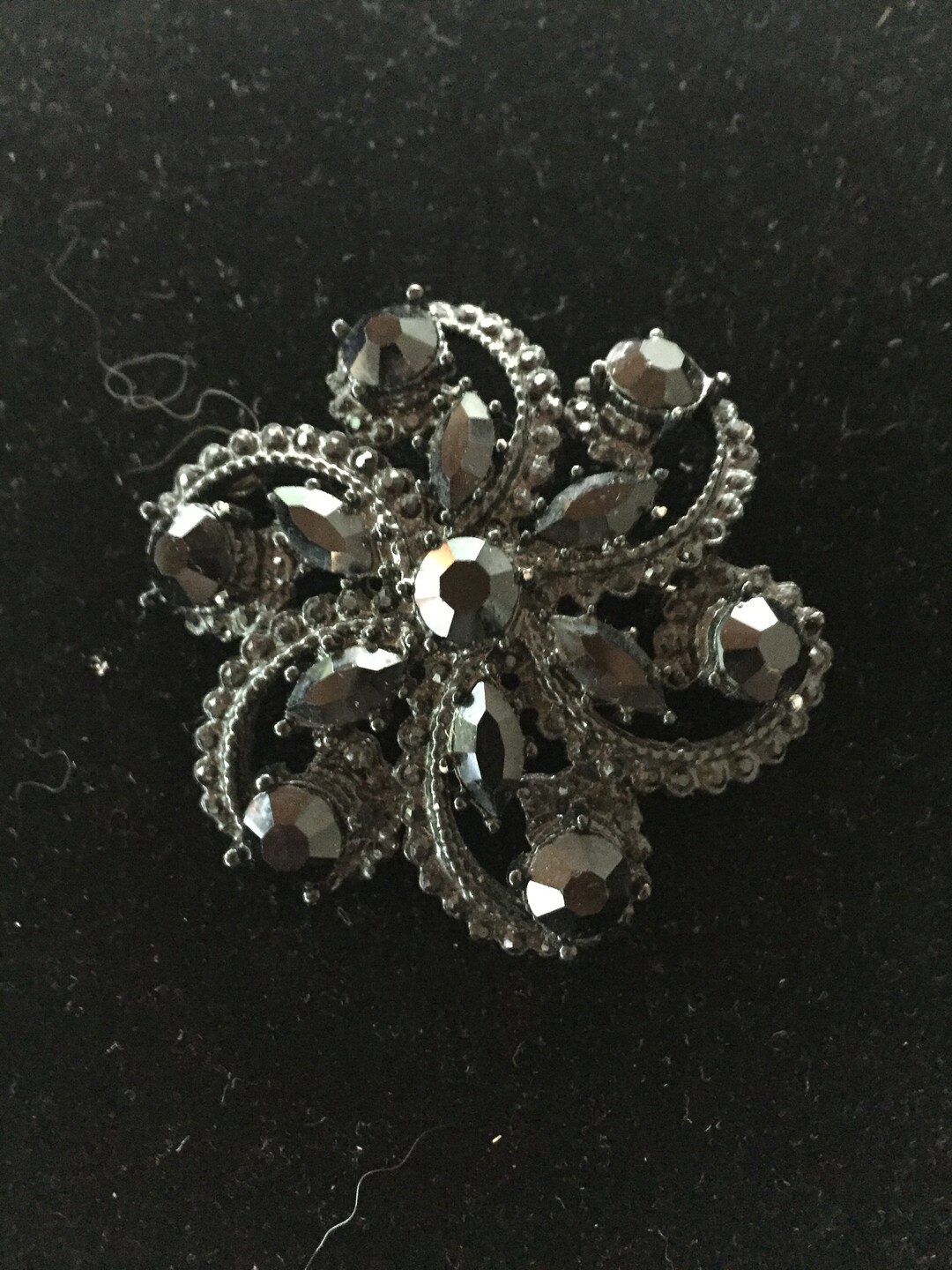 Vintage Black Floral Brooch With Black Rhinestones - Etsy