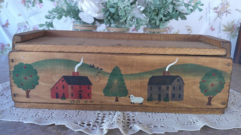 Vintage Wooden Hand Painted Rustic Box With Slide Lid - Etsy