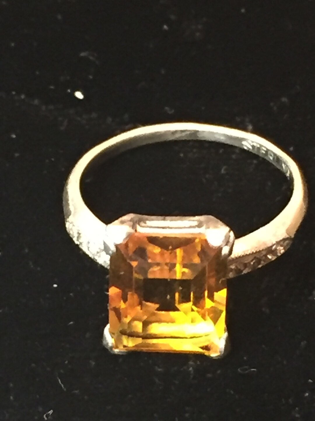 Antique Emerald Cut Tangerine Stone Ring W/ Crystals on Sides - Etsy
