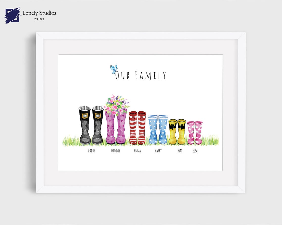 Personalised Family Welly Print Wellington Boot Picture New | Etsy UK
